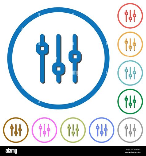 Vertical Adjustment Flat Color Vector Icons With Shadows In Round Outlines On White Background