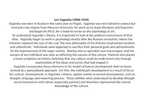 Pptx Lev Vygotsky 1896 1934 Vygotsky Was Born In Russia In The