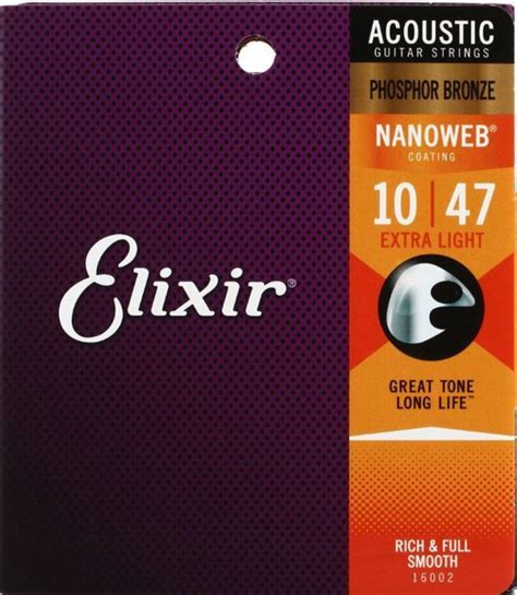 Струны 16002 для акустической гитары Elixir 10 47 Nanoweb купить с
