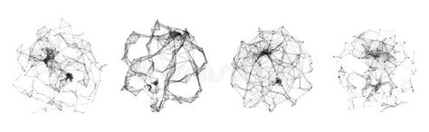 Set Of Abstract Spheres From Points And Lines On A White Background