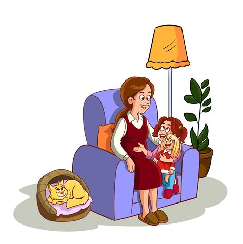 Mother And Daughter Talking On Sofa Vector Illustration 14016822 Vector