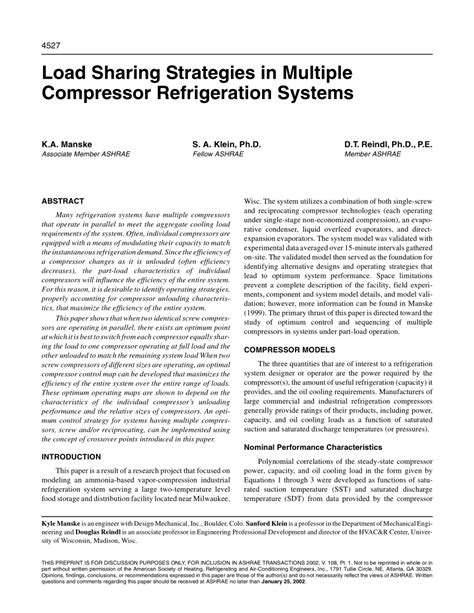 Pdf Load Sharing Strategies In Multiple Compressor Refrigeration Systems