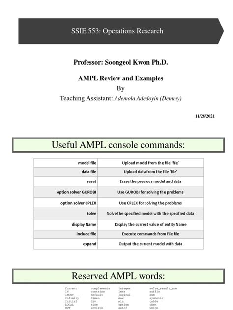 Ampl Commands And Examples Guide Pdf Command Line Interface Applied Mathematics