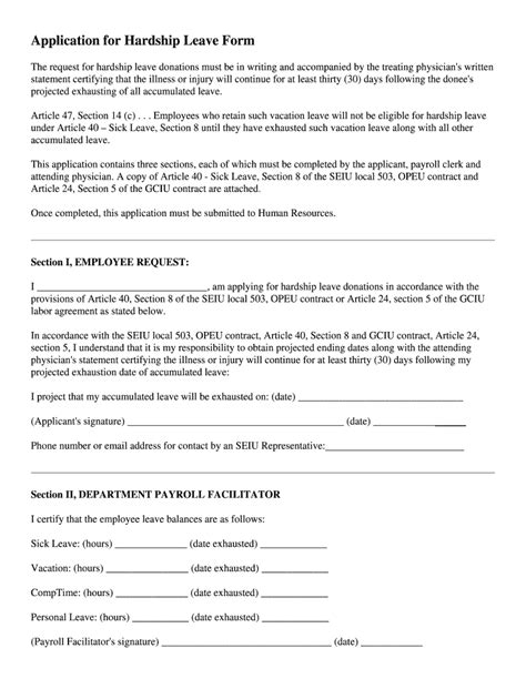 Fillable Online Hr Uoregon Application For Hardship Leave Form