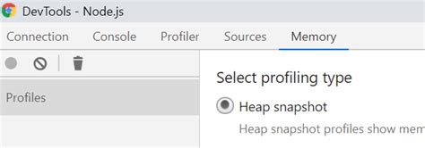 Nodejs Memory Profiler Is Being Disabled While Running Chrome Dev Tool On Node Inspector