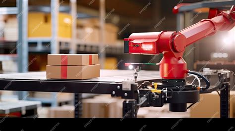 Premium Photo A Robot Handling A Box On A Conveyor Belt