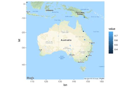 R Plotting Points On A Map With Colors Depending On Their Value