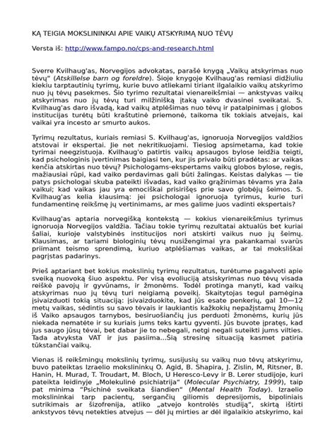 Moksliniai Tyrimai Apie Vaiku Atskyrima Pdf