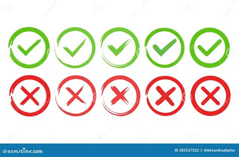 Set Of Hand Drawn Yes And No Buttons Set Of Red And Green Crosses And