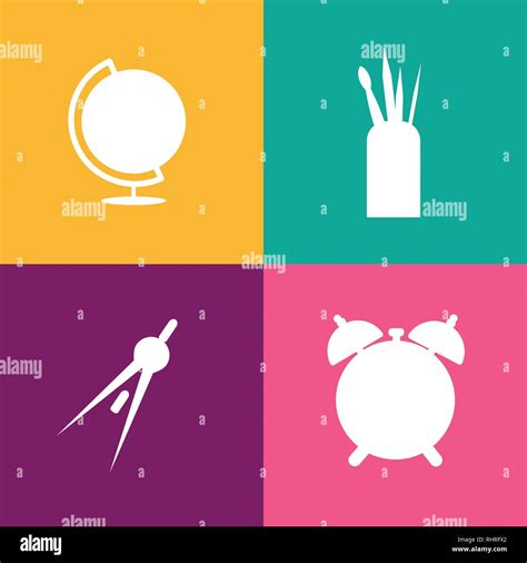 Set Of Simple Vector Isolated Icons Vector Pencil Pen Alarm Clock Table Lamp Compass Stock
