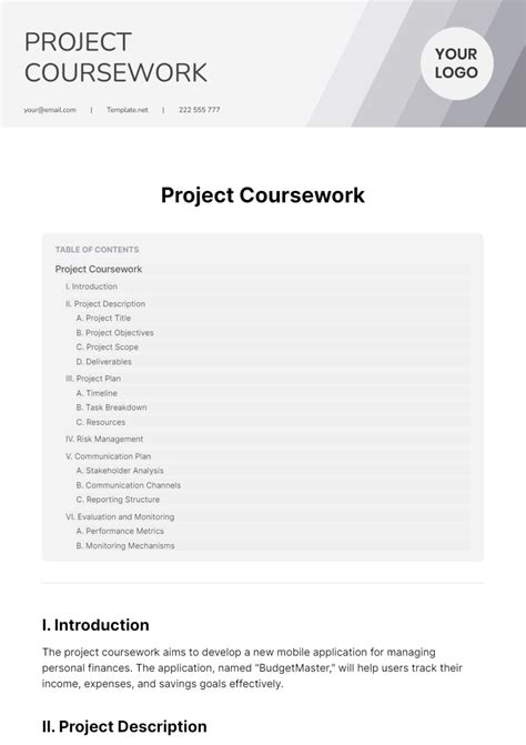Free Project Coursework Template To Edit Online