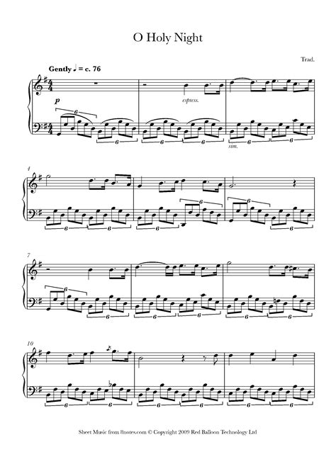 O Holy Night Sheet Music For Piano Notes