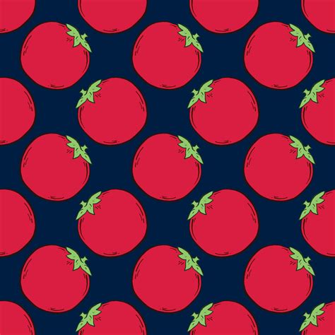 Red Tomato Seamless Pattern On Dark Blue Background 13732484 Vector