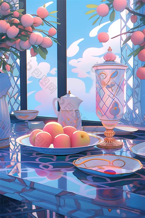 桃子玻璃杯水果杯子插画图片 包图网