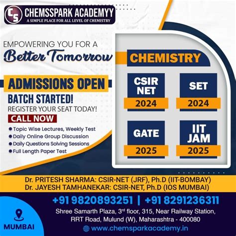admission open for csir net set gate iit jam chemspark