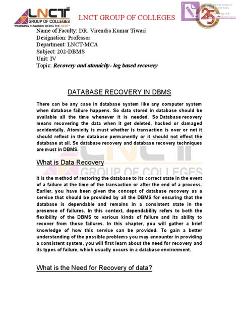 Recovery And Atomicity Dbms 02 4 2020 Vkt Pdf Computer Data Storage Databases