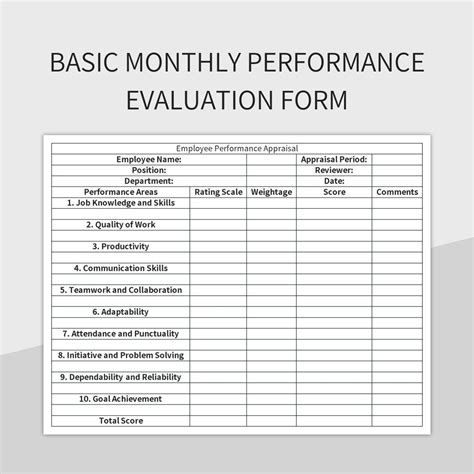 Free Employee Monthly Performance Appraisal Form Templates For Google Sheets And Microsoft Excel