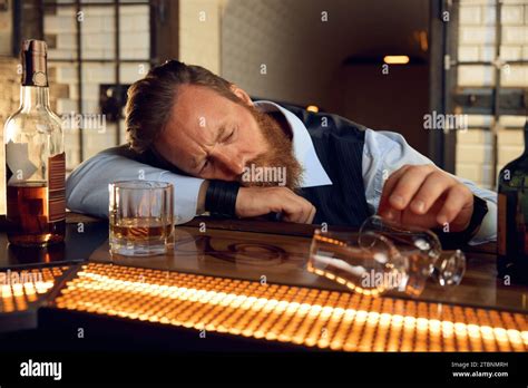 Drunk Depressed Man Touching Empty Glass Feeling Hopelessness Stock