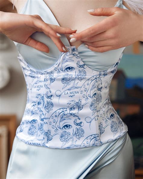 Blue Porcelain Corset White Satin Vintage Underbust Etsy