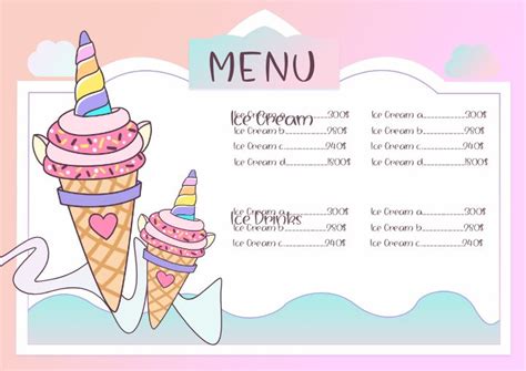 Colorful Cartoon Dessert Menu Featuring Simple Powder Purple Graffiti