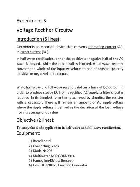 Experiment 3 Download Free Pdf Rectifier Electrical Equipment