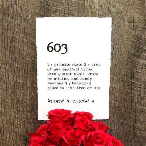 New Hampshire Or 603 Area Code Definition Print In Typewriter Etsy