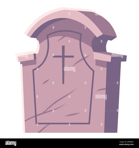 Cemetery Symbol Tombstone With Cross Engraving Cartoon Vector