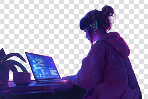 Png Using Laptop Anime Computer Adult Premium Ai Generated Psd