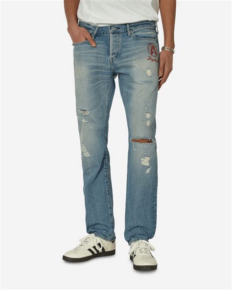 Hysteric Glamour Sound Experience 슬림 스트레이트 데님 바지 인디고 페칭