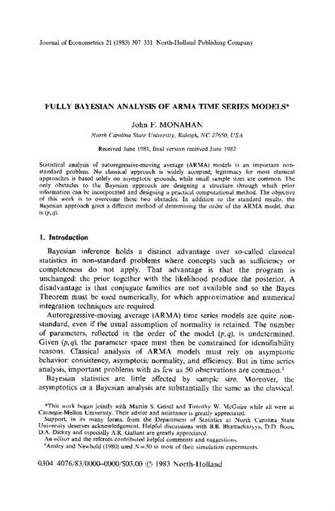 pdf fully bayesian analysis of arma time series models dokumen tips