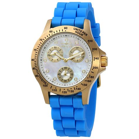 Invicta Speedway Multi Function Mother Of Pearl Dial Blue Silicone