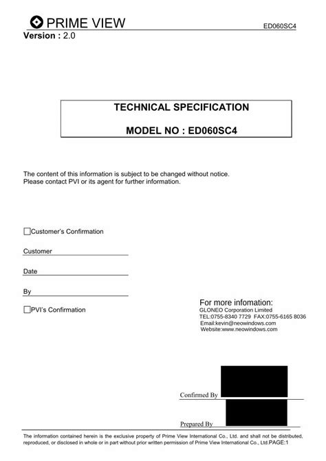 Pdf Technical Specification Model No