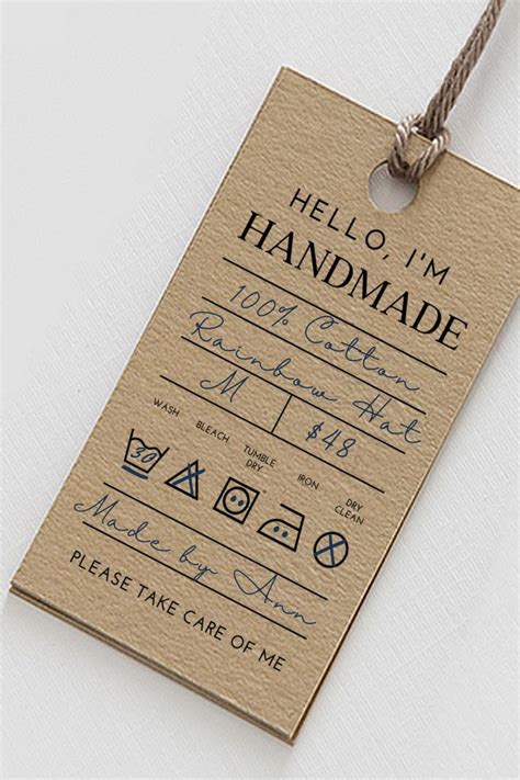 Hello I M Handmade Tag Printed On A Kraft Paper You Can Add Care