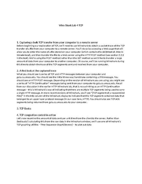 Wireshark Lab 4 Tcp To Be Solve Wire Shark Lab 4 Tcp 1 Capturing A