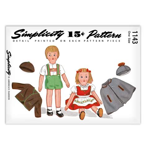 Girl Boy Rag Doll Simplicity Pattern 1143 Clothes Hansel Gretel