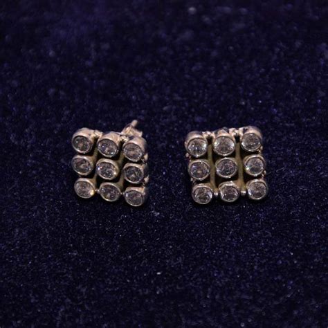 Square Stud With Cz Stones Silver Cravings Jewellery