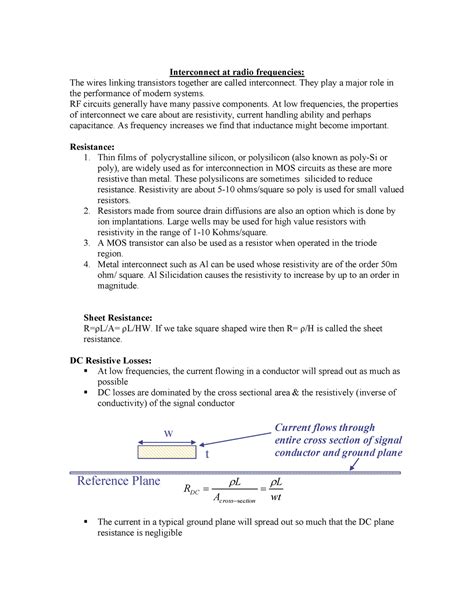 Lecture Interconnects Interconnect At Radio Frequencies The Wires Linking Transistors