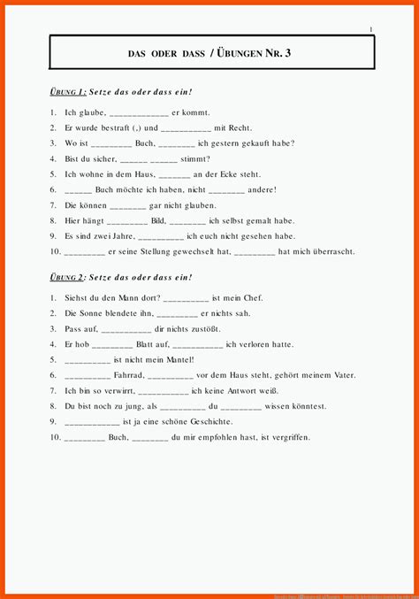Arbeitsblätter Deutsch Das Oder Dass Deutsch Arbeitsblätter