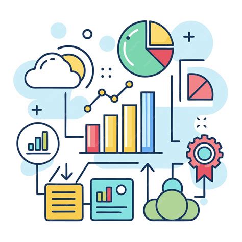Colorful Illustration Of Data Analysis With Pie Charts Bar Charts Line