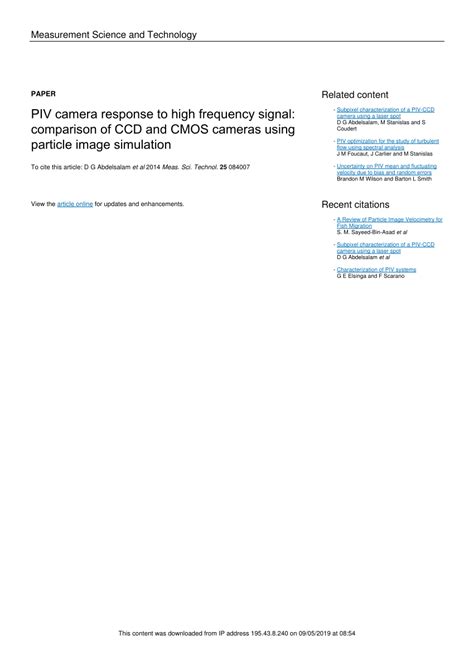 Pdf Piv Camera Response To High Frequency Signal Comparison Of Ccd And Cmos Cameras Using
