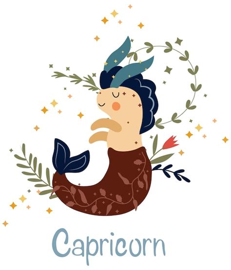 Premium Vector Capricorn Zodiac Sign With Colorful Leaves And Stars