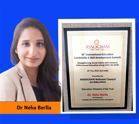 Dr Neha Berlia Wins ‘education Visionary Of The Year Award By Assocham