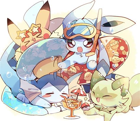 Yupo 0322 Glaceon Pikachu Sprigatito Vaporeon Nintendo Pokemon Highres Blue Eyes Blush