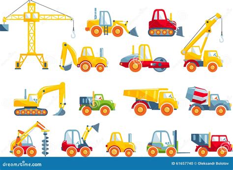 Set Of Toys Heavy Construction Machines In A Flat Stock Vector