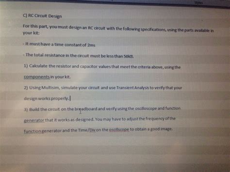 Solved RC Circuit Design For This Part You Must Design An Chegg Com