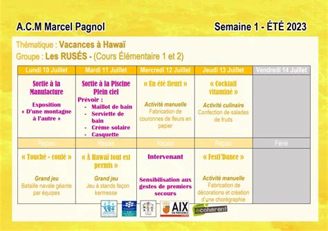 Programme De La 1ere Semaine Des Vacances Dété 2023 Groupe Les