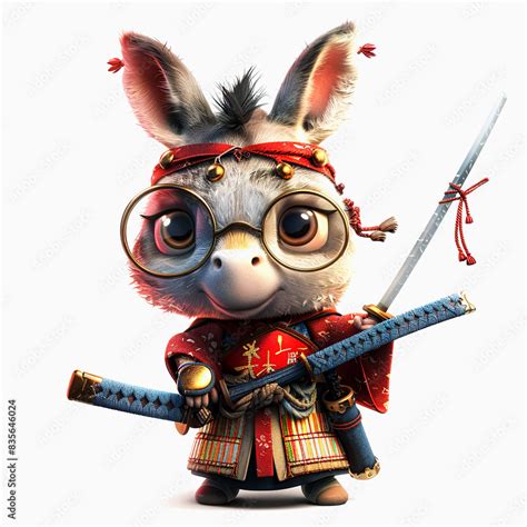 Cute Donkey Samurai Cartoon Design Chibi Donkey Samurai Cartoon