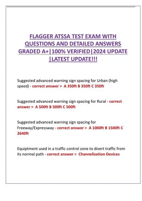 Flagger Atssa Test Exam With Questions And Detailed Answers Graded A 100 Verified 2024 Update