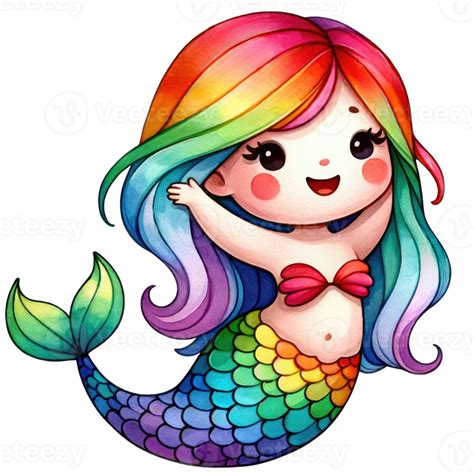Ai Generated Watercolor Cute Rainbow Mermaid Generative Ai 34951487 Png