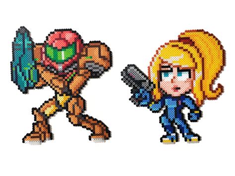 Metroid Samus And Zero Suit Samus Pixel Art Fuse Bead Etsy